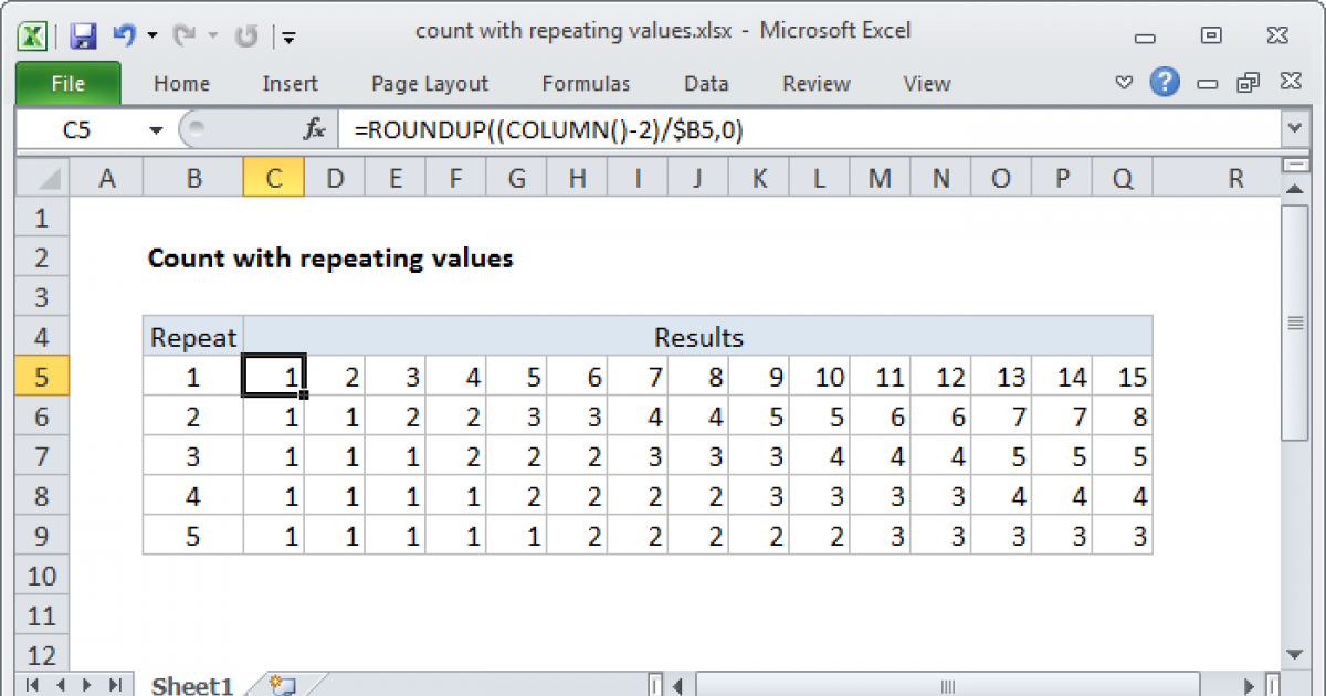 Count With Repeating Values Excel Formula Exceljet